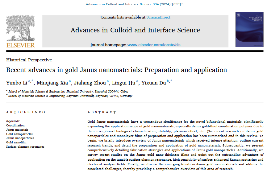 李运波课题组在《Advances in Colloid and Interface Science》上发表最新综述研究-上海大学材料科学与工程学院